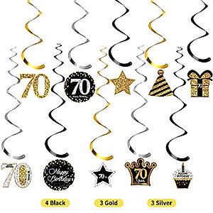 Frienda 18th BirtBirthday Party Hanging Swirls Decorations, Ceiling Decorations Shiny Celebration Hanging Swirls Decorations for Birthday Party Supplies, 30 Count(70th Birthday)