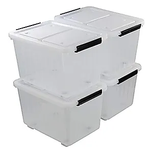 Leendines 30 Liter Clear Storage Box with Wheels, 4 Packs Large Plastic Bins