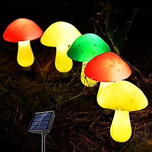 TWONGIFT 6LEDs Mushroom Solar Garden Lights Outdoor, Color Changing Kids Gift Night Pathway Lights, Camping Solar Powered String Lights for Easter, Xmas, Holiday, Yard Decor, Multicolor