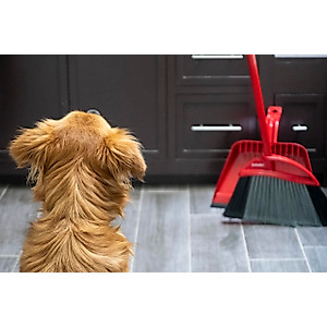 O-Cedar Pet Pro Broom & Step-On Dustpan PowerCorner, Red