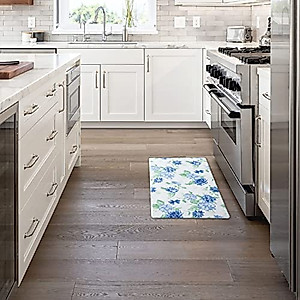 Martha Stewart Amber Floral Daisy Stripe Reverisble Water Resistant Kitchen Mat, Blue/Purple, 20"x39"