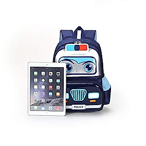 Russel Molly Kids Toddler Backpack for Boys, Police Car School Bag for Preschool, Daycare and Kindergarten (Navy)