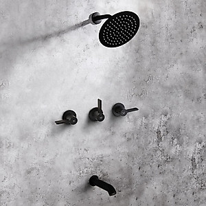 Matte Black 3 Handle Shower Faucet Set with Tub Spout, Tub and Shower Trim Kit with Rough-in Valve, Bathroom Rain Mixer Shower System, Rainfall Bathtub Shower Faucets