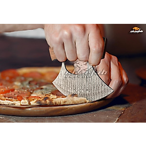 Damascus Ulu Knife with Leather Sheath- Authentic Damascus Steel Multipurpose Kitchen Tool for Chopping, Slicing, and Dicing