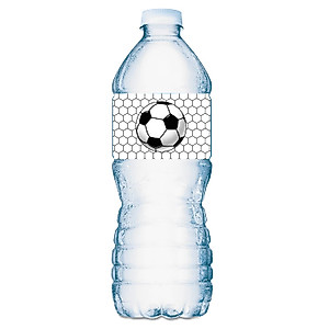 25 Sports Soccer Water Bottle Labels, Waterproof Water Bottle Wrappers, Great Stickers for Birthday Party, Baby Shower, Wedding, Graduation, or Any Family Event Decorations, Made in USA