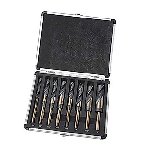 8pc 1/2” Shank Silver and Deming Drill Bit Set in Aluminum Carry Case, High Speed Steel (HSS) | SAE Size 9/16” - 1” by 1/16th Increment