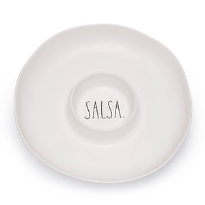 Rae Dunn Salsa and Chip Serving Bowl - White Melamine Appetizer Platter Set with Dip Cup for Salsa, Guacamole, Nacho, Vegetables, Taco Chip, Snacks and More