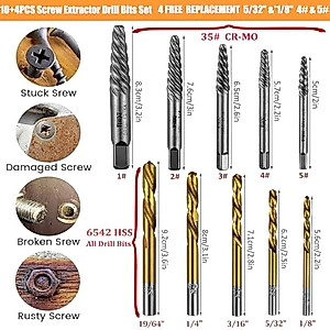 14Pcs Screw Extractor and Left Hand Drill Bits Set, Bolt Remover Reverse Cobalt HSS Steel Drill Bit for Remove Stripped Screws and Broken Bolts