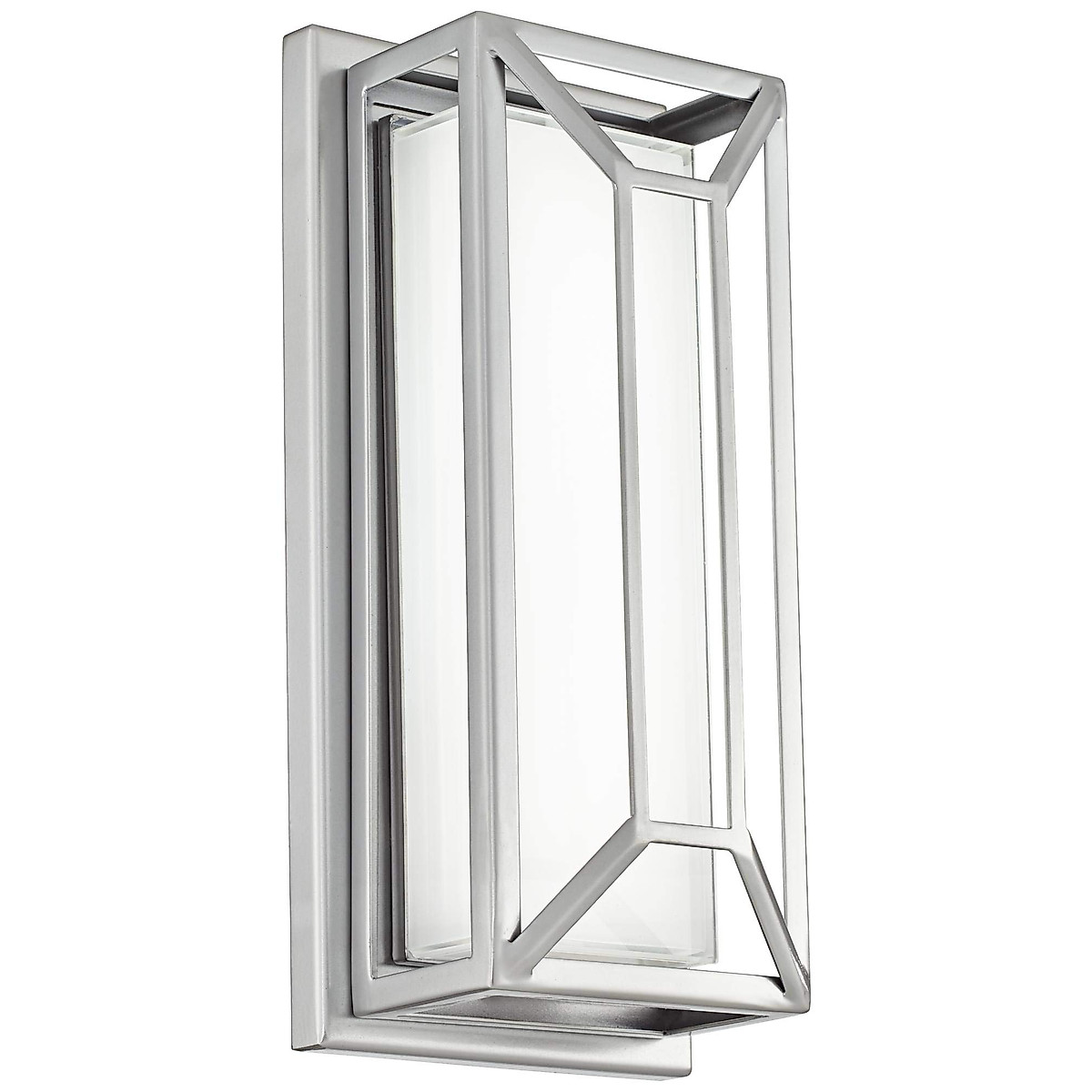 Possini Euro Design Radcliffe Modern Outdoor Wall Light Fixture LED Matte Nickel Geometric Baguette Cut 12" Frosted Glass for Exterior House Porch Patio Outside Deck Garage Front Door Garden Home