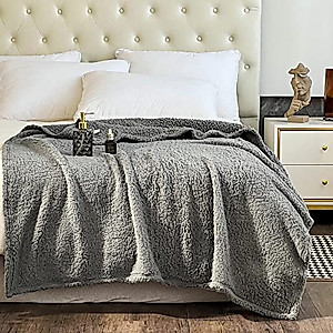 NEWCOSPLAY Sherpa Fleece Throw Blanket Plush Fluffy Cozy Lightweight Blanket for Bed Sofa Couch Travel (Grey, Twin(60"x80"))