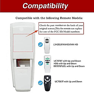 Replacement for Hampton Bay Ceiling Fan Remote Control UC7078T with Up Down Light, L3H2010FANHD Fan-HD Fan-HD6-FANBAY