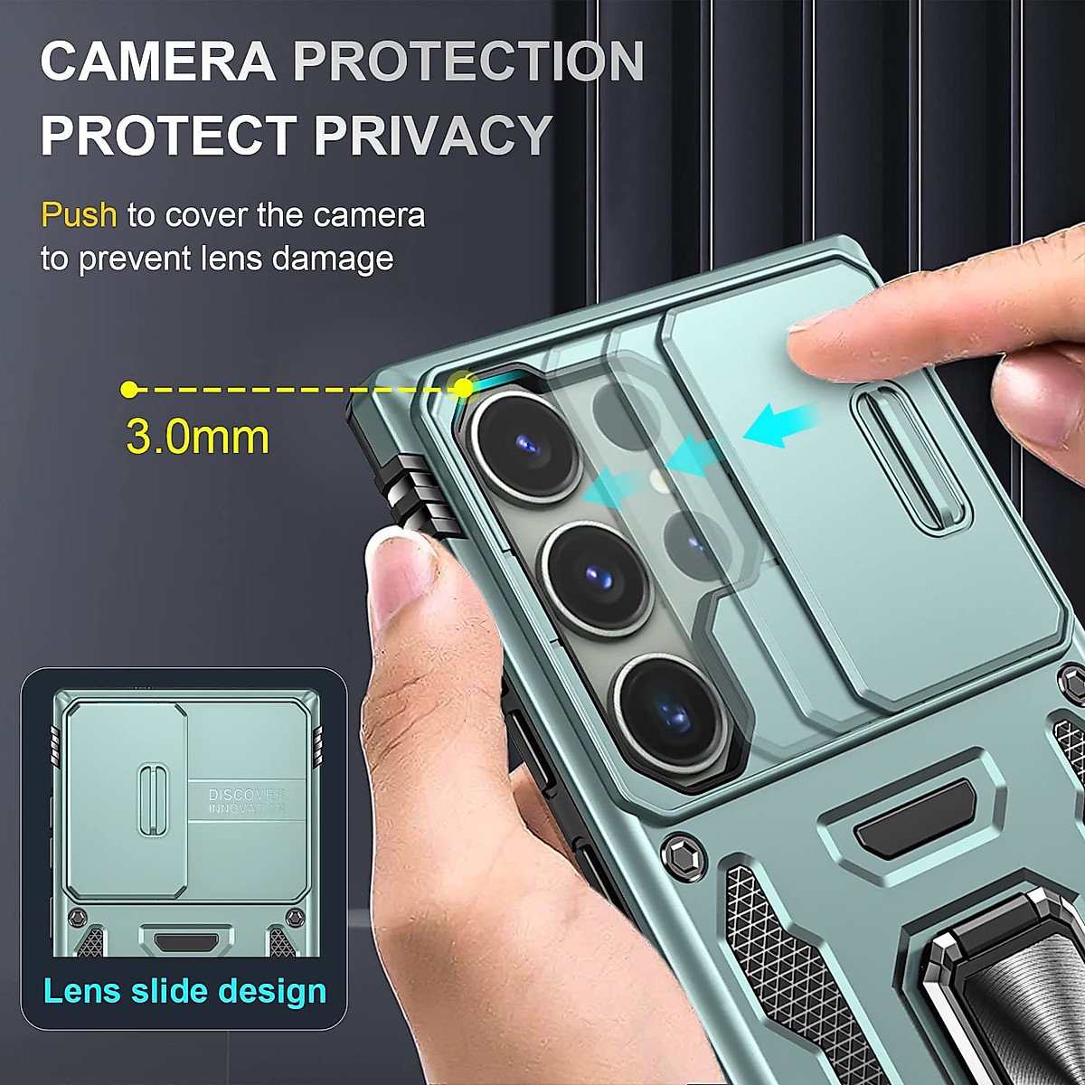 2023 New CASE for Samsung 23 Ultra Case with Kickstand & Camera Cover Slide,[2 in 1] Heavy Duty Drop Proof Phone Cover.Hard PC+Silicone for Protective Case Samsung Galaxy 23 Ultra Phone Case(Cyan)