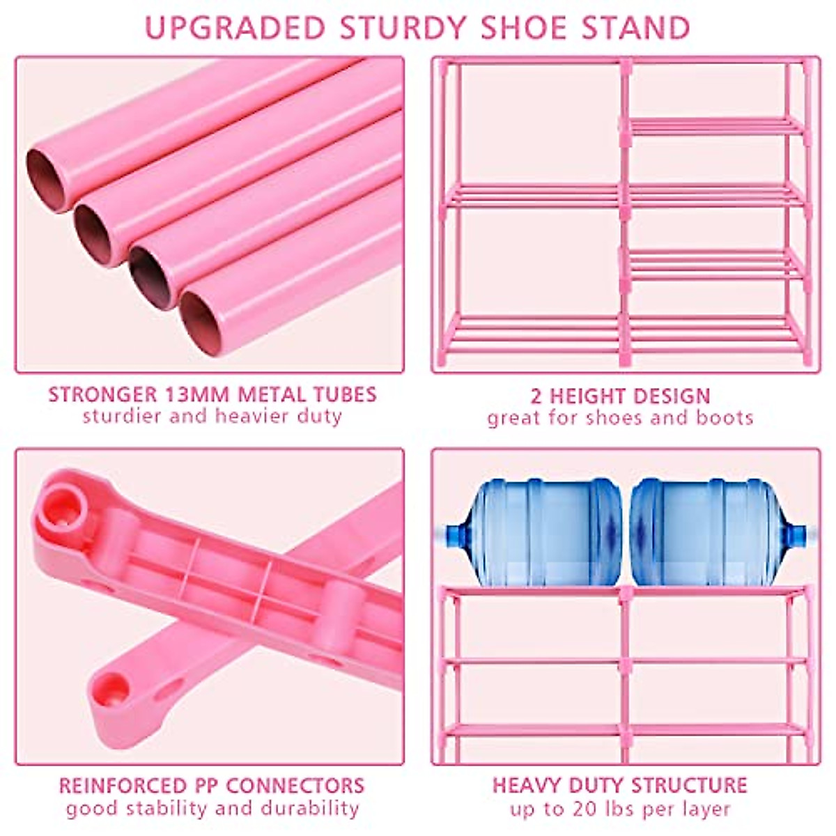 LNYZQUS 7-Tier Large Pink Shoe Rack, 24-30 Pairs Tall Shoe Organizer Shoe Shelf,Kids Shoe Stand Boots Organizer For Garage Closet Entryway