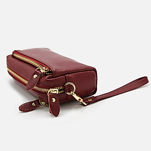 Genuine Leather Wristlet Clutch Wallet Purses for Women Small Crossbody Bags 7 Inch Shoulder Handbag 2 Straps, Coffe