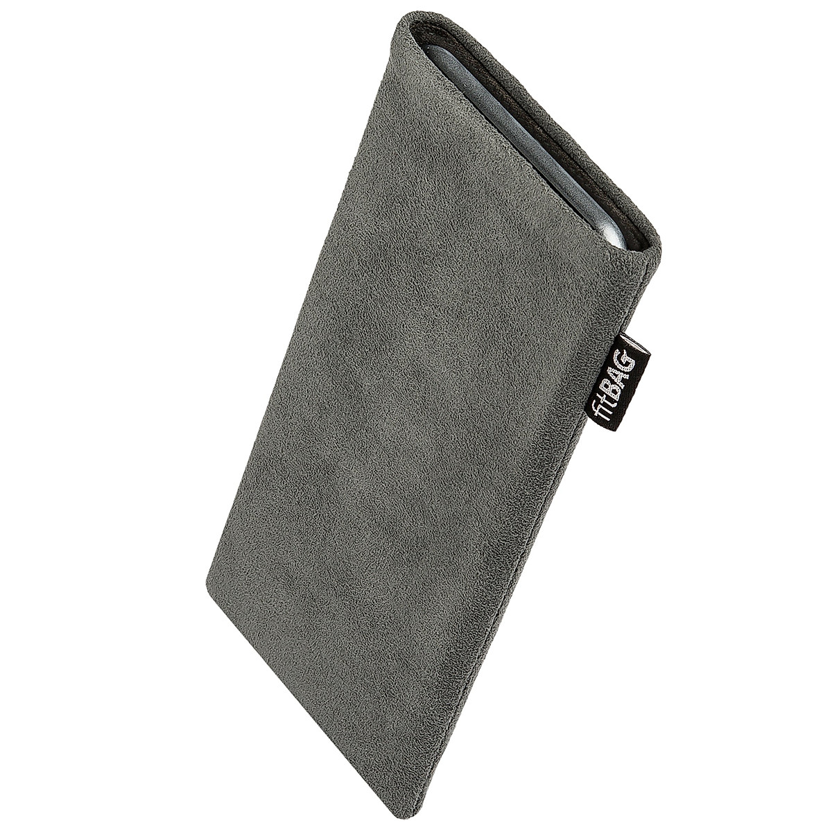 fitBAG Classic Gray Custom Tailored Sleeve for Xiaomi Redmi Note 6 Pro | Made in Germany | Genuine Alcantara Pouch case Cover with Microfibre Lining for Display Cleaning