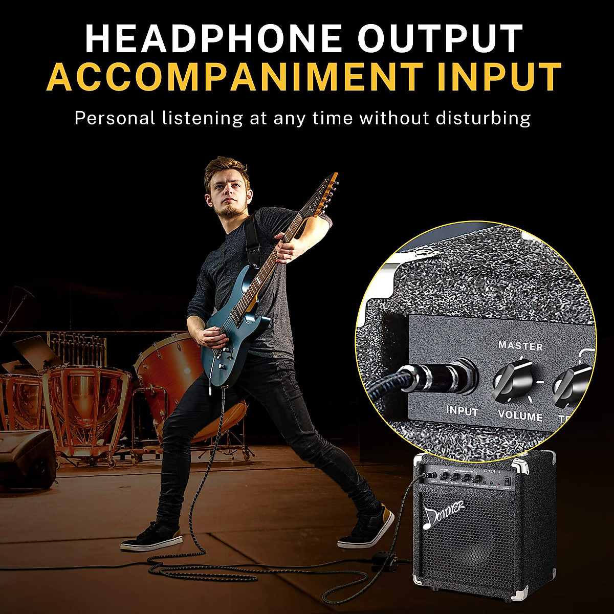 Donner 𝓑𝓪𝙨𝙨 𝓐𝙢𝙥 15W 𝓖𝙪𝙞𝙩𝙖𝙧 𝓐𝙢𝙥𝙡𝙞𝙛𝙞𝙚𝙧 DBA-1 Electric Practice Bass Combo AMP with Cable