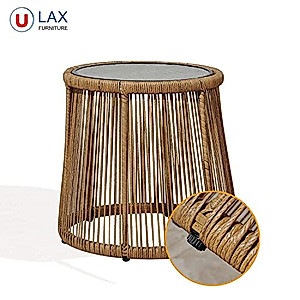 Ulax Furniture 3 Piece Outdoor Wicker Set Patio Furniture Conversation Bistro Set with Bistro Club Chairs and Side Table