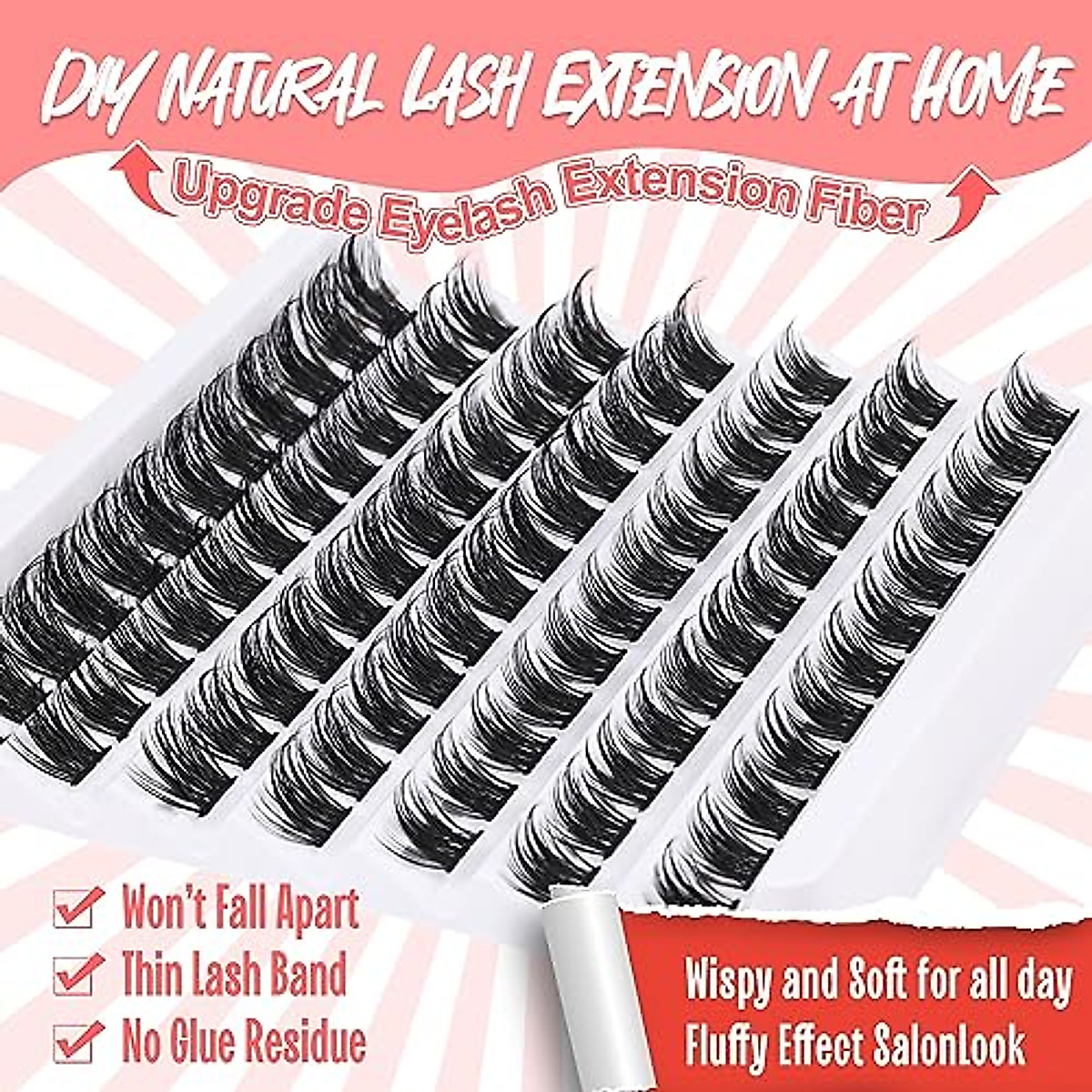 DIY Lash Extension Kit Lash Clusters Kit Fluffy Wispy Cluster Lashes Like Eyelash Extensions Lash Bond and Seal Strong Hold 12-16MM by ALICE