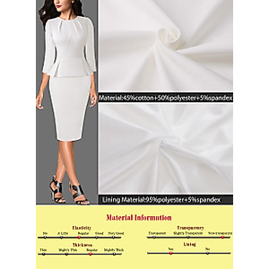 VFSHOW Womens Off-White Ivory Spring Fall Pleated Crew Neck Peplum Work Business Office Bodycon Pencil Sheath Dress 3587 WHT M