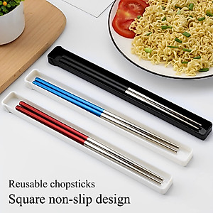 Portable & Reusable Chopsticks Stainless Steel Chopsticks with Case for School,Camping,Travel, Bento Box, 9 Inches in length, Alternative to Wooden (Black+Blue)