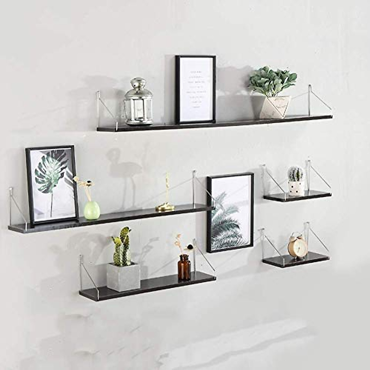 PIBM Stylish Simplicity Shelf Wall Mounted Floating Rack Shelves Retro Solid Wood Iron Art Bookshelf Storage Tv Wall Living Room Clothing Store,4 Sizes, Black , 60x15cm