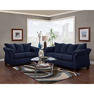 Roundhill Furniture Aruca Navy Blue Microfiber Pillow Back Love Seats,