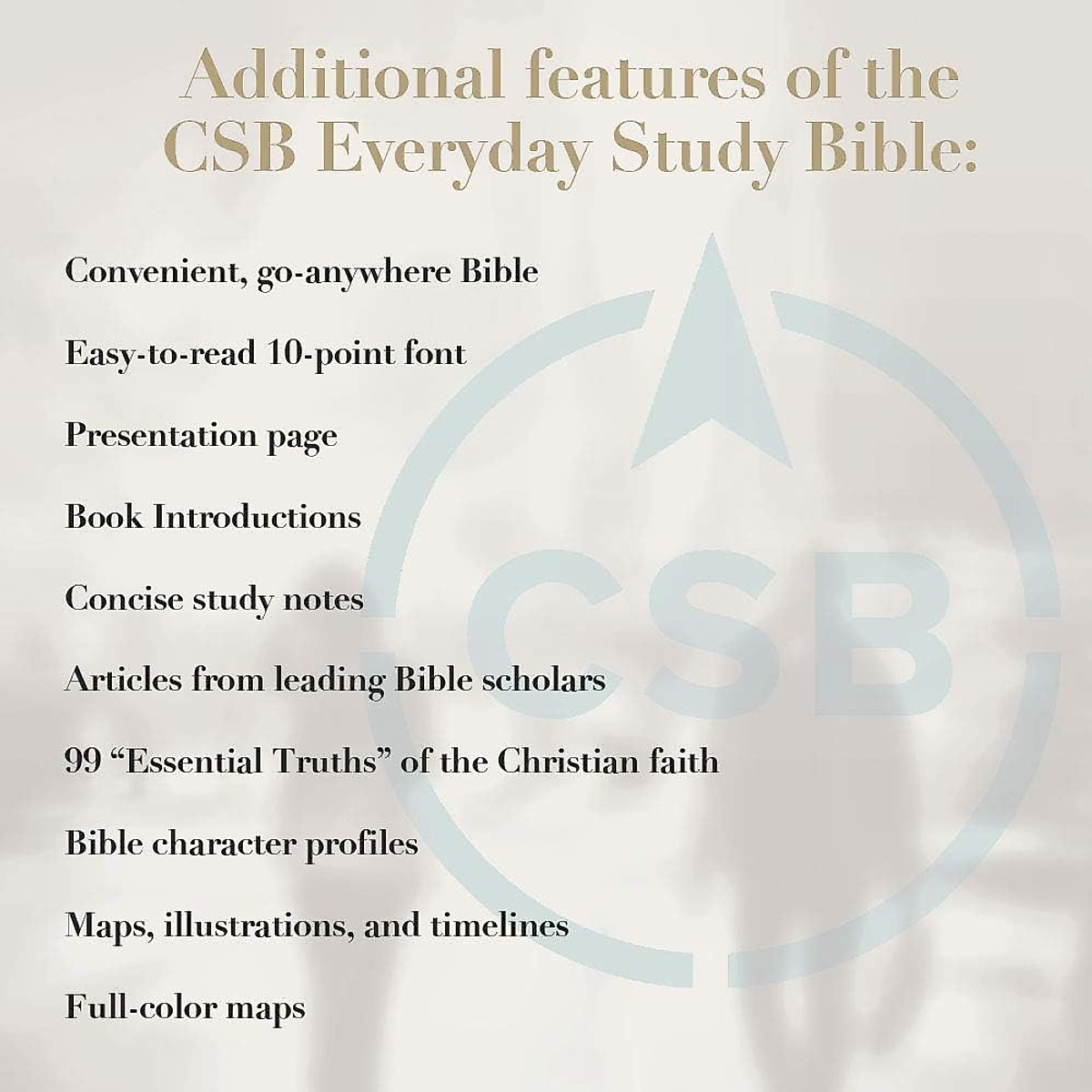 CSB Everyday Study Bible, Black LeatherTouch, Black Letter, Study Notes, Illustrations, Aricles, Easy-to-Carry, Easy-to-Read Bible Serif Type