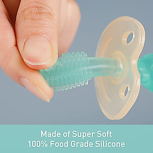 haakaa Baby Toothbrush Baby - 360° Food Grade Silicone Toothbrush for Baby 6M Toothbrush with Shield & Base Design, 1pc (Blue)