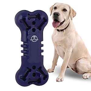 GRAY'S FAVES Goodie Dog Chew Bone Toy with Treat Dispensing Grooves, Heavy-Duty for Aggressive Chewing, Enriching and Interactive Play for Puppies, Safely Cleans Teeth (Blue)