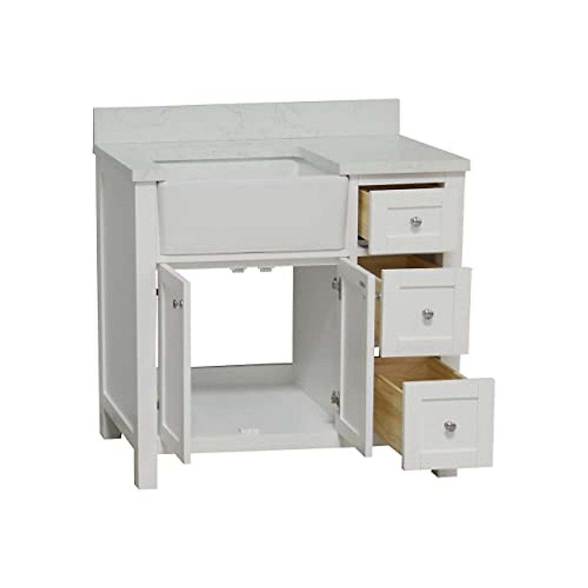 Yorkshire 36-inch Farmhouse Bathroom Vanity (Engineered Marble/White): Includes White Cabinet with Engineered Marble Countertop and White Apron Sink