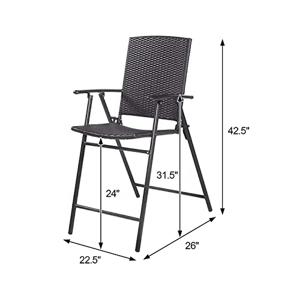 Tangkula 4 Piece Folding Patio Chairs, Lightweight Portable Foldable Space Saving Wicker Chair with Armrest & Footrest, Suitable for Lawn Patio Beach Garden Deck (26x22.5x42.5)