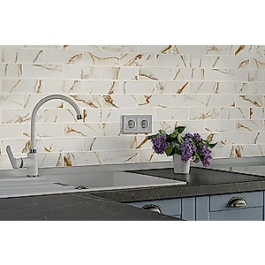 MSI Calacatta Gold 11.46 in. x 11.69 in. Matte Porcelain Subway Floor Tile and Wall Tile for Kitchen Backsplash, Bathroom Tile, Accent Wall Tile, Shower Wall Tile, Mosaic Tile