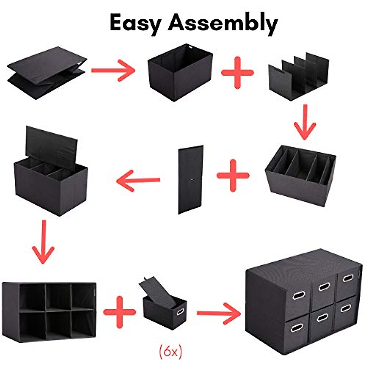 BIRDROCK HOME Black Linen Cube Organizer Shelf with 6 Storage Bins – Strong Durable Foldable Shelf – Kid Toy Clothes Towels Cubby – Collapsible Bedroom Fabric Shelves and Cubes