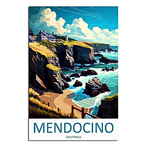 Mendocino California Vintage Travel Posters Landscape 16x24inch(40x60cm) Canvas Art Poster And Canvas Wall Art Living Room Poster, Wall Art Modern Home Bedroom Decor Poster