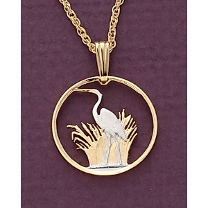 The Difference World Coin Jewelry Heron Pendant & Necklace, Malawi Five Tambala Hand Cut