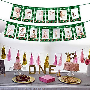 Amosfun 1st Birthday Photo Banner Football Theme Garland Banner for Newborn to 12 Months, Monthly Milestone Photograph Bunting Garland