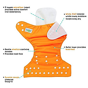 AnAnBaby Reusable Cloth Diapers for Babys, One Size Adjustable Washable Pocket Nappy Covers 6 Pack with 9pcs Microfiber Inserts for Toddler Boys & Girls