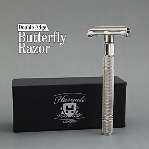 Twist Open Butterfly Style Men's Shaving De Safety Razor (Blades Not Included). Classic Vintage Razor Made in Stainless Steel.
