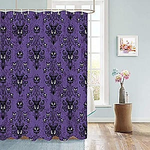 BestLives Halloween Shower Curtain 72 x 72 Inches Haunted Mansion Ghost Purple Bath Curtain Waterproof Polyester Fabric Bathroom Curtain with 12 Hooks-L8