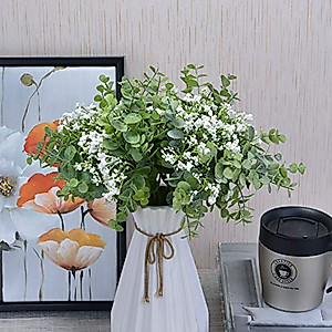 Baby Plum Artificial Baby Breath Flowers in Bulk Pack of 2 Artificial Gypsophila Floral with Silver Dollar Eucalyptus Leaves White Fake Flowers for Wedding Hotel Office Home Decoration(2PCS)