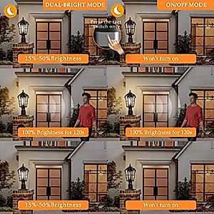 Dusk to Dawn Motion Sensor Outdoor Post Lights Exterior lamp Post Light Fixture, Waterproof Pole Lanern Black with Clear Tempered Glass for Garage Patio Garden Front Door