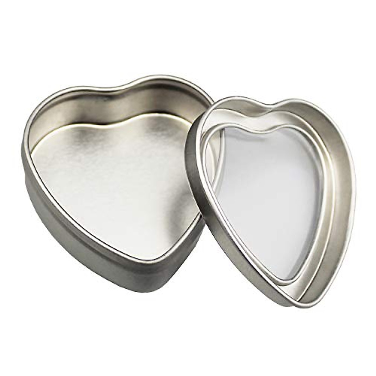 14-Pack 2oz Empty Heart Shaped Silver Metal Tins with Clear Window for Candle Making, Candies, Gifts & Treasures