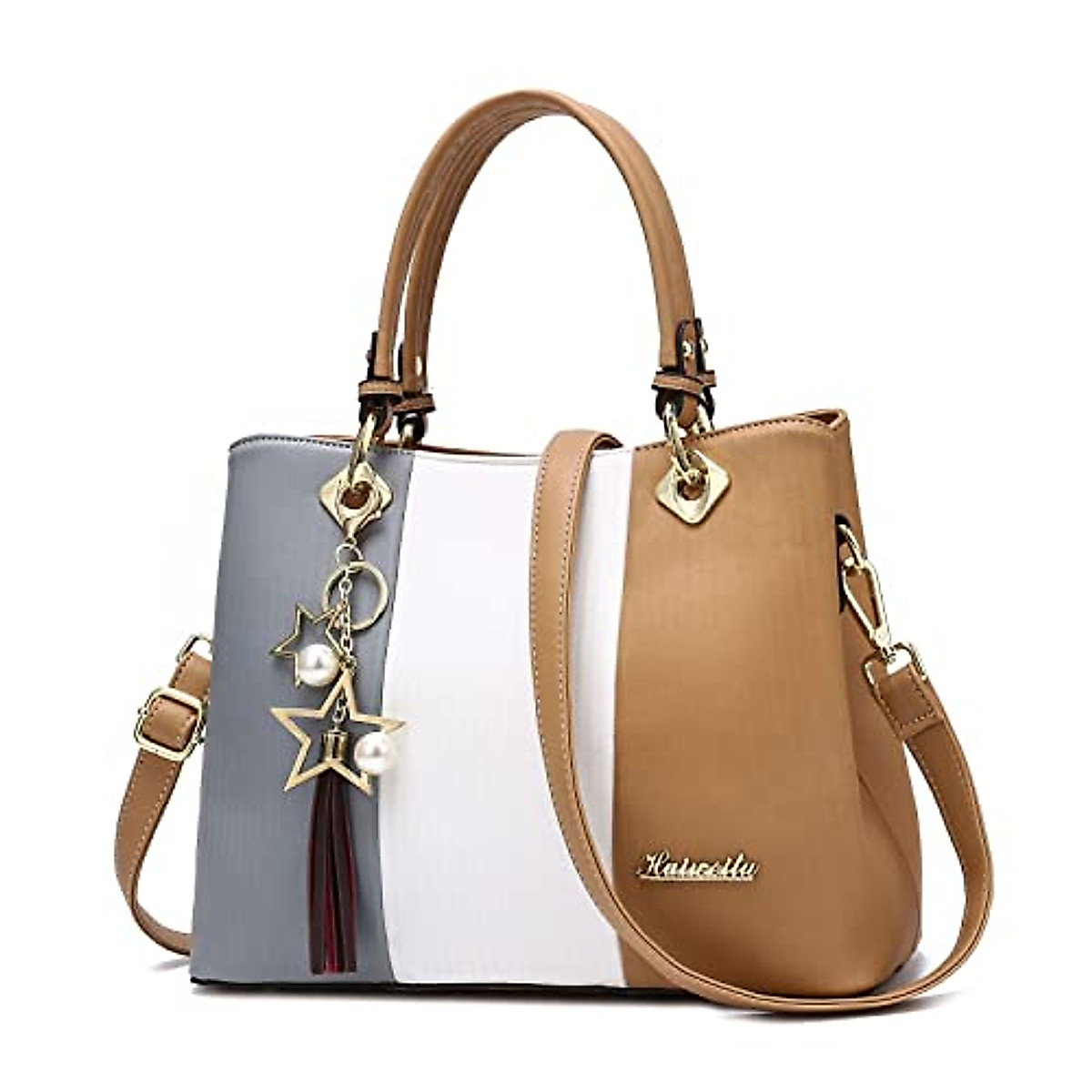 DIRRONA Elegant Women Handbag Fashion Womens Shoulder Bag Colorful Stripes Casual Crossbody Bag Suited Work Travel Daily Top Tote Bag Tassel Pendant Brown