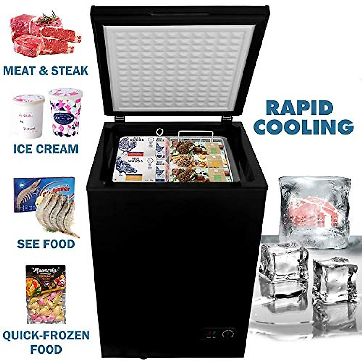 COOLHOME 3.5 Cubic Feet Chest Freezer with Removable Basket, from 6.8℉ to -4℉ Free Standing Compact Fridge Freezer for Home/Kitchen/Office/Bar (BLACK, 3.5 cubic feet)