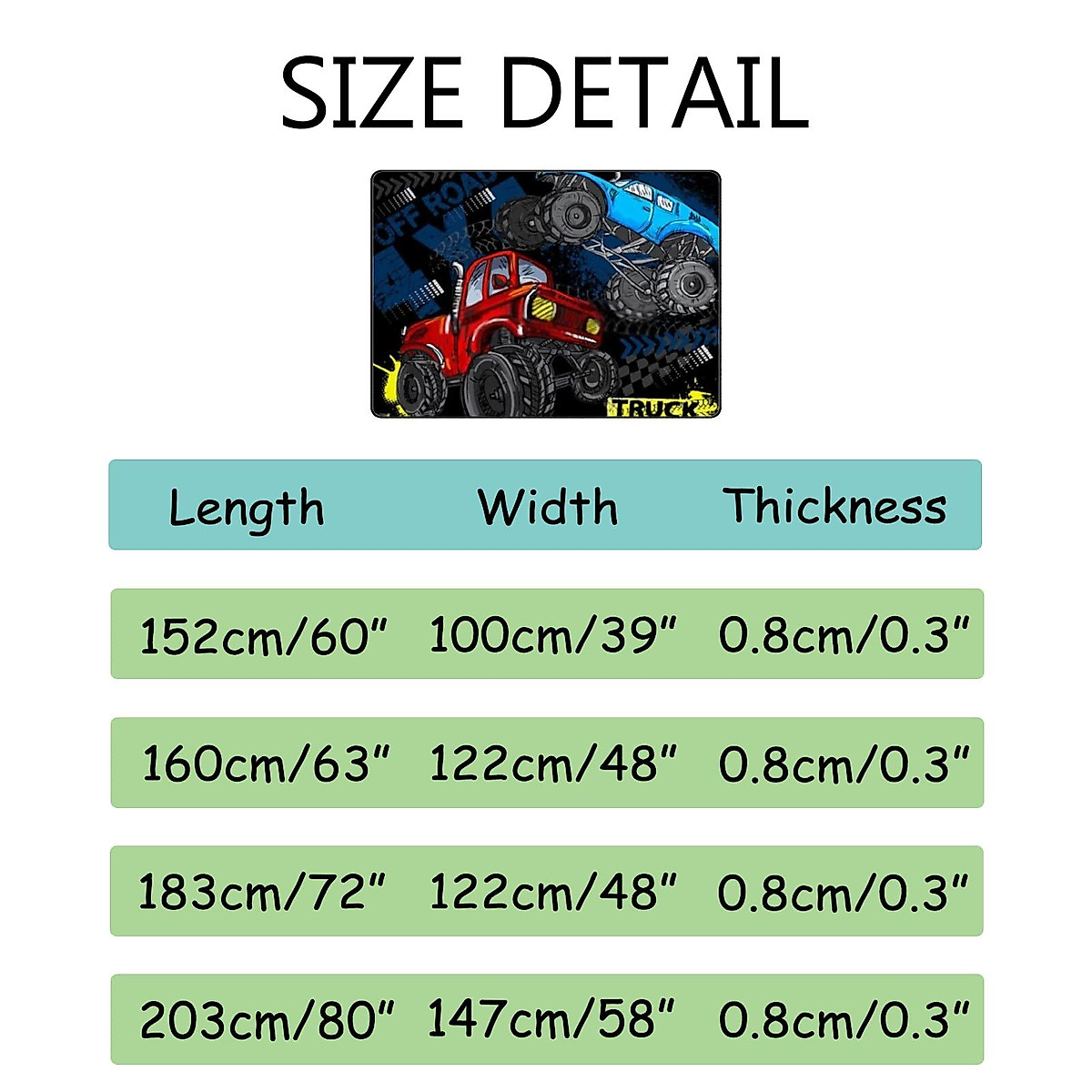 Kuizee Area Rug Blue Monster Truck Boy Rectangle Oversize Doormat Coral Fleece Living Room Parlour Bedroom Home Fashion Decor Carpet,5'x3'3"