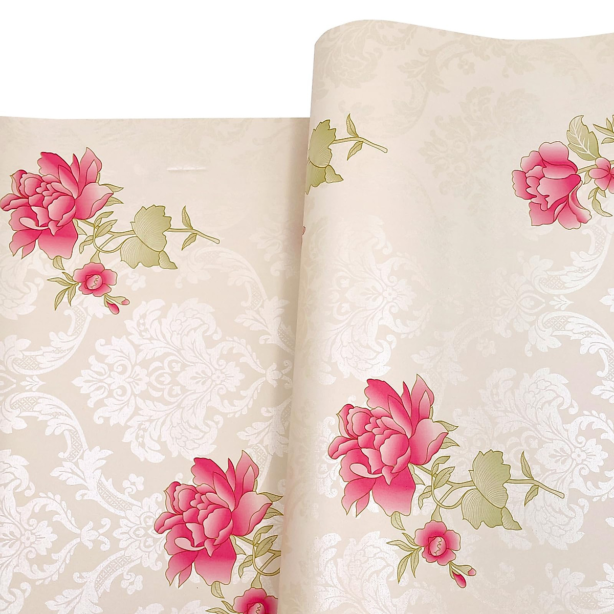 SimpleLife4U Pink Peony Furniture Protect Paper Removable Vinyl Damask Shelf Drawer Liner 17.7 Inches by 9.8 Feet
