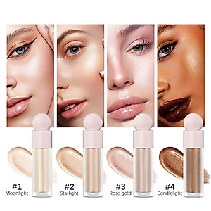 Hocossy Liquid Highlighter Natural Glow For Face & Body, Waterproof Moisturizing Light Liquid Luminizer For Long Lasting Shimmer, Contour Highlighter Stick Easy to Apply with Cushion Applicator