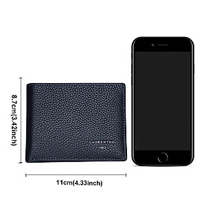 LAORENTOU Leather Wallets for Men, Genuine Leather RFID Blocking Gift Box Packing Men's Slim Wallets with 3 ID Windows Credit Card Holders Casual Men Purses (Blue)