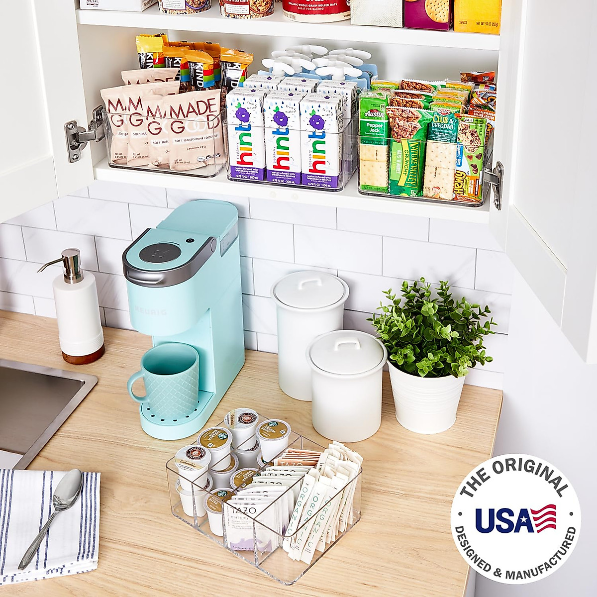 STORi 4-Compartment Clear Plastic Organizers (Set of 4) Rectangular Divided Makeup and Vanity Storage Bin, Use Upright for Eyeshadow Palettes, Made in USA