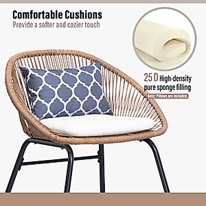 LAUSAINT HOME 3 Piece Patio Conversation Bistro Set, All-Weather Outdoor Wicker Furniture with 2 Wide Chairs and Coffee Table Perfect for Porch, Backyard, Balcony (Linear Weave Design)